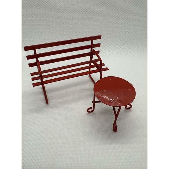 Holiday | Miniature Doll House Bench And Table Red Metal Furniture Tall ...